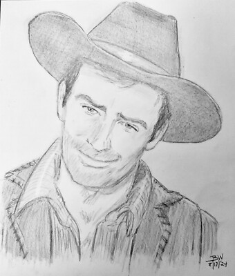 The Virginian PENCIL DRAWING 11X14 James DRURY ORIGINAL PORTRAIT SKETCH ...