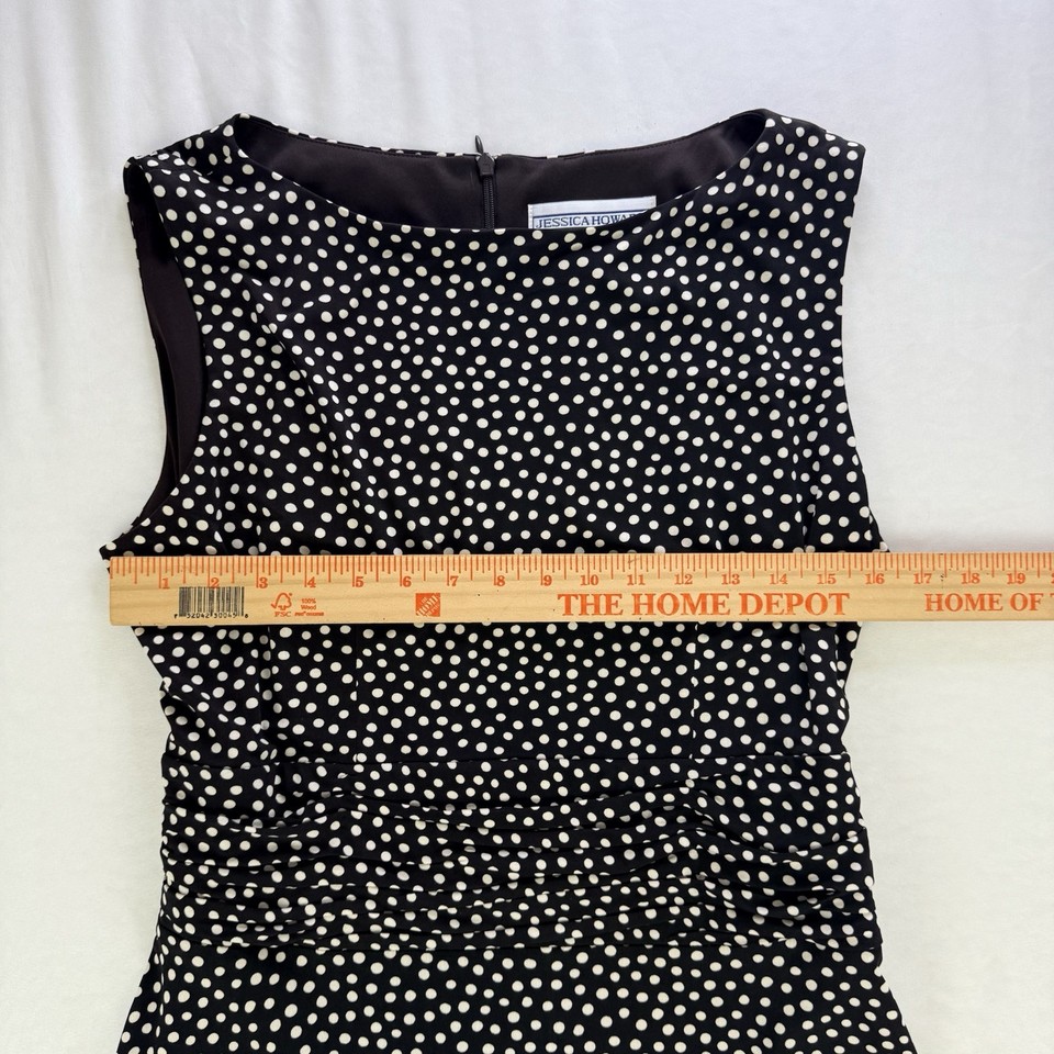 VTG Jessica Howard Maxi Dress Brown White Polka Dot Rouched Waist Size ...