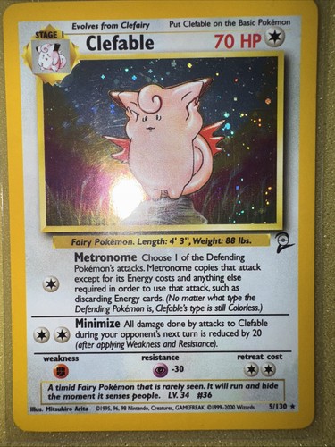 CLEFABLE 5/130 BASE SET 2 HOLO RARE POKEMON CARD WOTC VINTAGE 1999-2000 ...