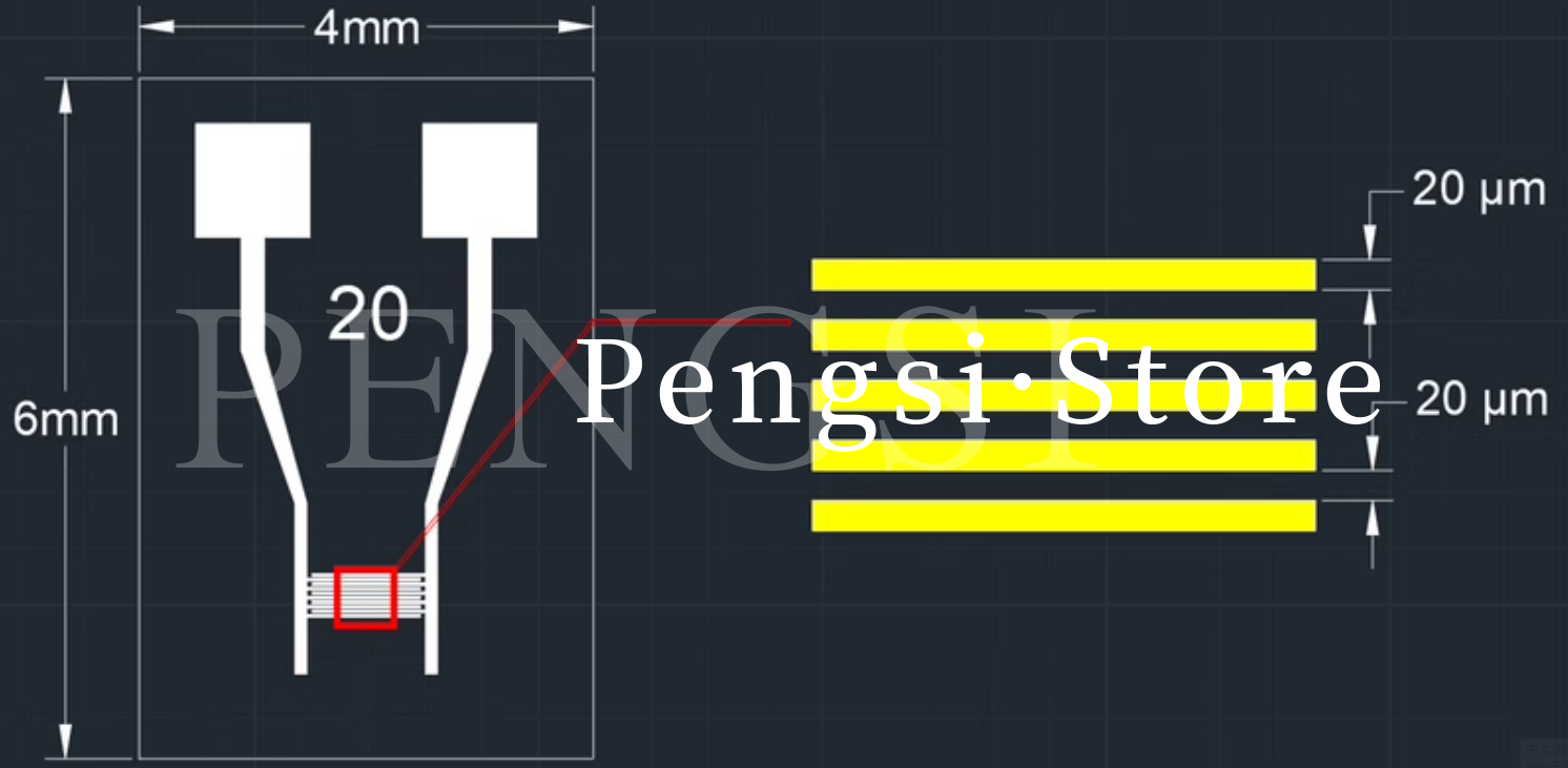 QTY:5 20μm Fork Finger Electrode Gas Pole MEMS Sensor Chip 4mm*6mm*0 ...
