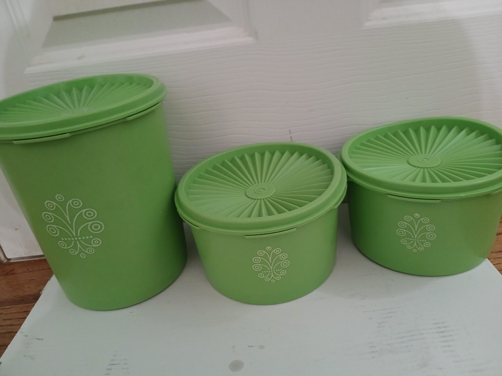 Vtg Tupperware Canister Set 3 With Lids Apple Lime Bright Green 128844 ...