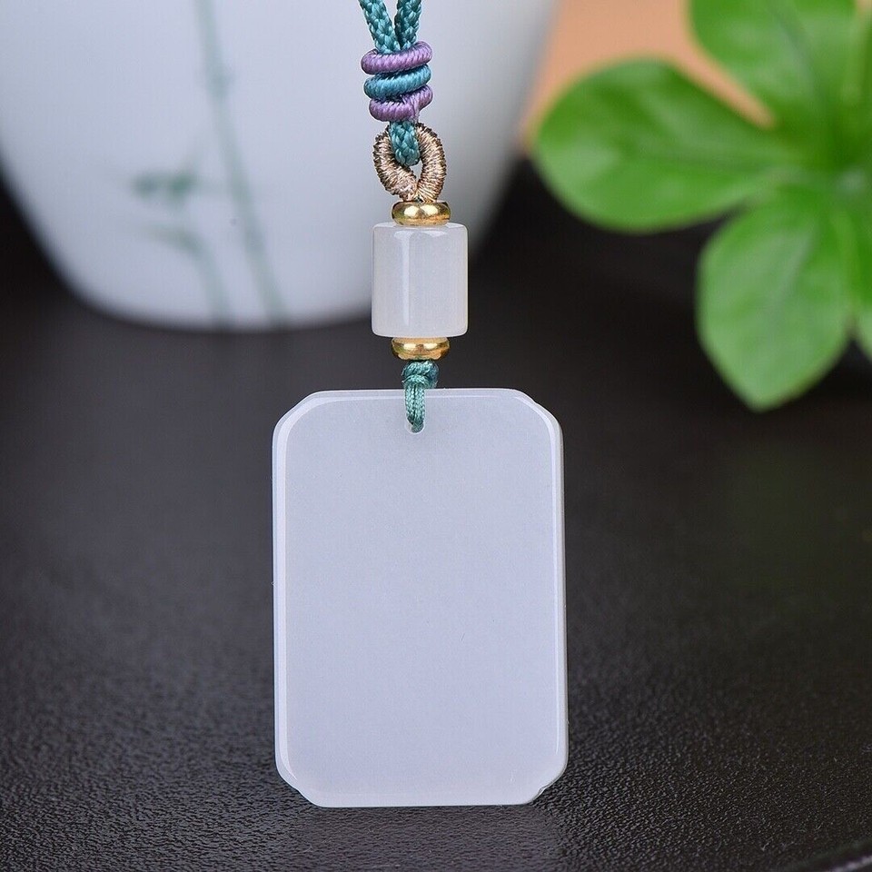 Gold Filigree Jade White Hand Carved Square Safety Sign Pendant Amulet ...