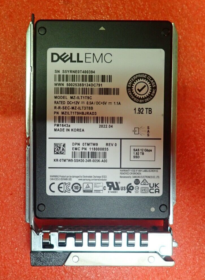New Dell 1.92TB SAS 12G SFF Enterprise RI SSD TMTW9 MZILT19HBJRAD3 14 ...