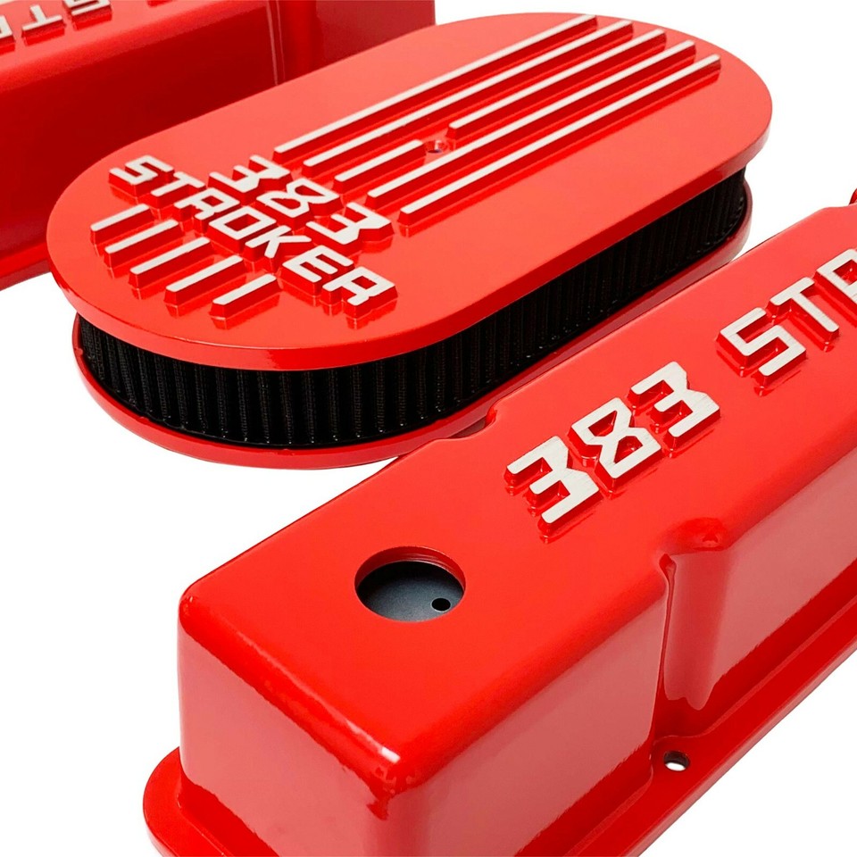 383 STROKER Valve Covers & Air Cleaner Kit, Raised Logo - RED - Ansen ...