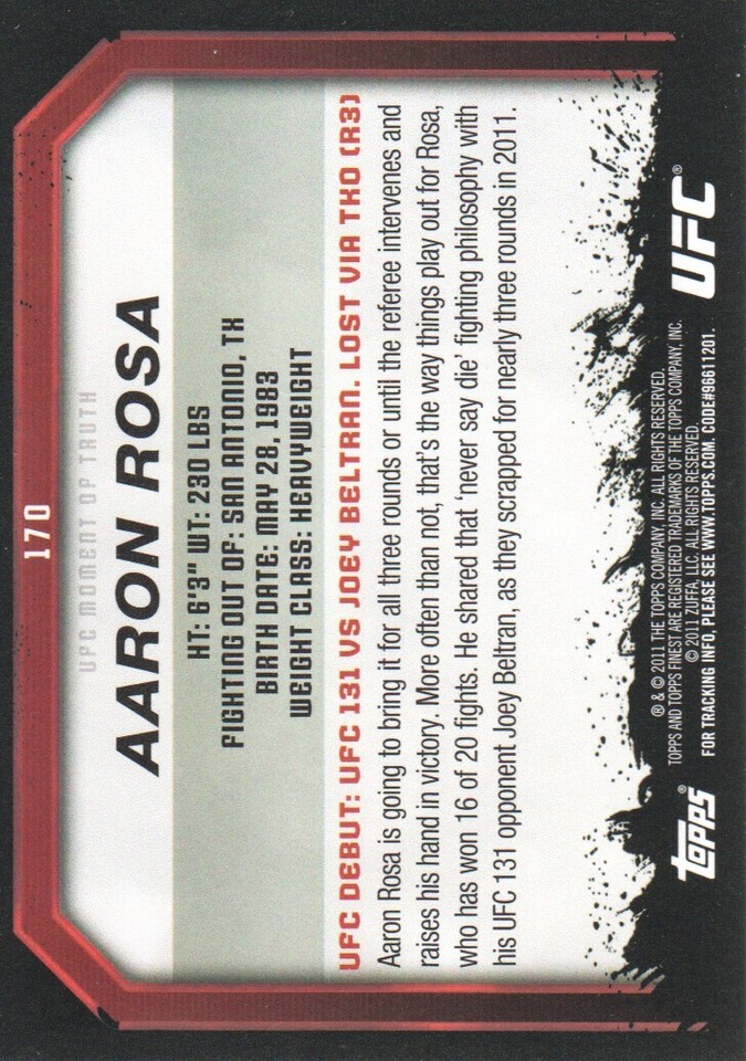 2011 Topps UFC Moment of Truth Trading Cards #170 Aaron Rosa | eBay