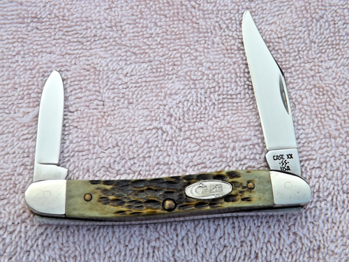 Case XX USA 2 Dot 1988 G62087 PEN SS Pen KNIFE RAISED SHIELD GREEN BONE ...