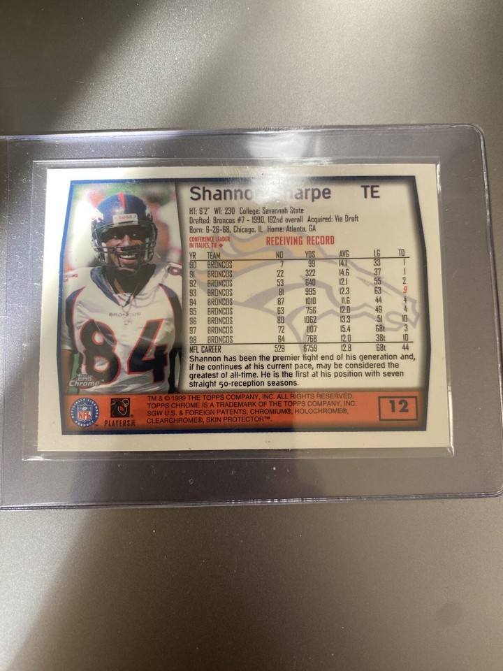 1999 Topps Chrome Football Card #12 Shannon Sharpe | eBay