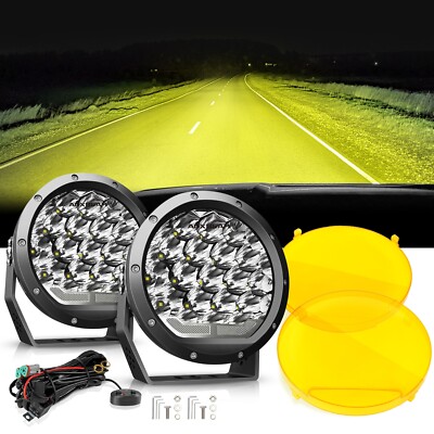 AUXBEAM 7" Round LED Work Light Bar Pods Fog Driving Lamps & Amber ...