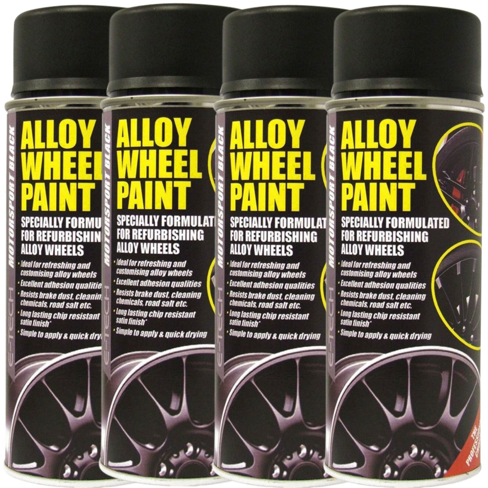 4 E-TECH Car Alloy Wheel Spray Paint MOTORSPORT BLACK Satin Chip ...
