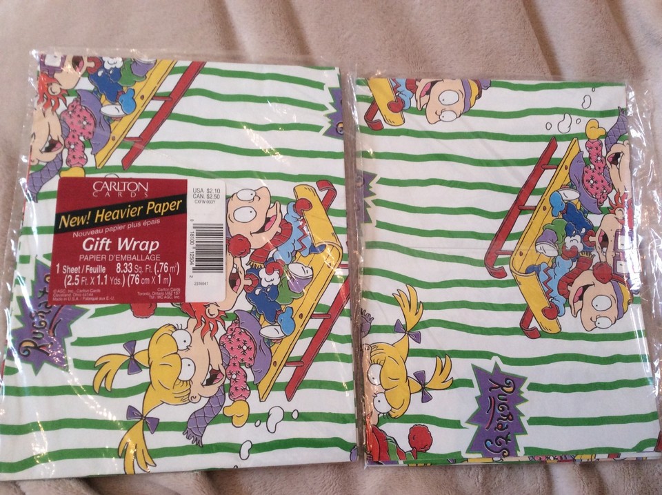 Rugrats Christmas Gift Wrap Lot 2 Carlton Cards Heavier Paper Tommy ...