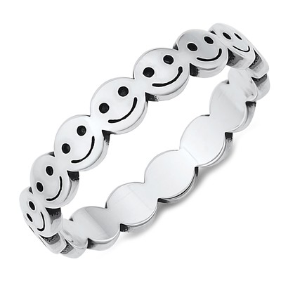 4mm Round Happy Smile Emoji Eternity Ring Solid 925 Sterling Silver ...