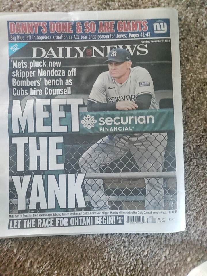 New York Daily News ,November 7.2023,Trump On Stand.Mets Name New ...