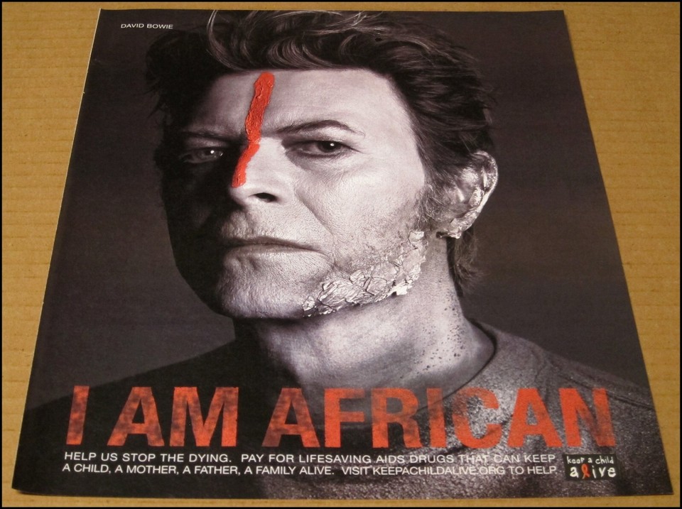 2007 David Bowie Africa Aid Print Ad 10"x12" Advert I Am African A ...