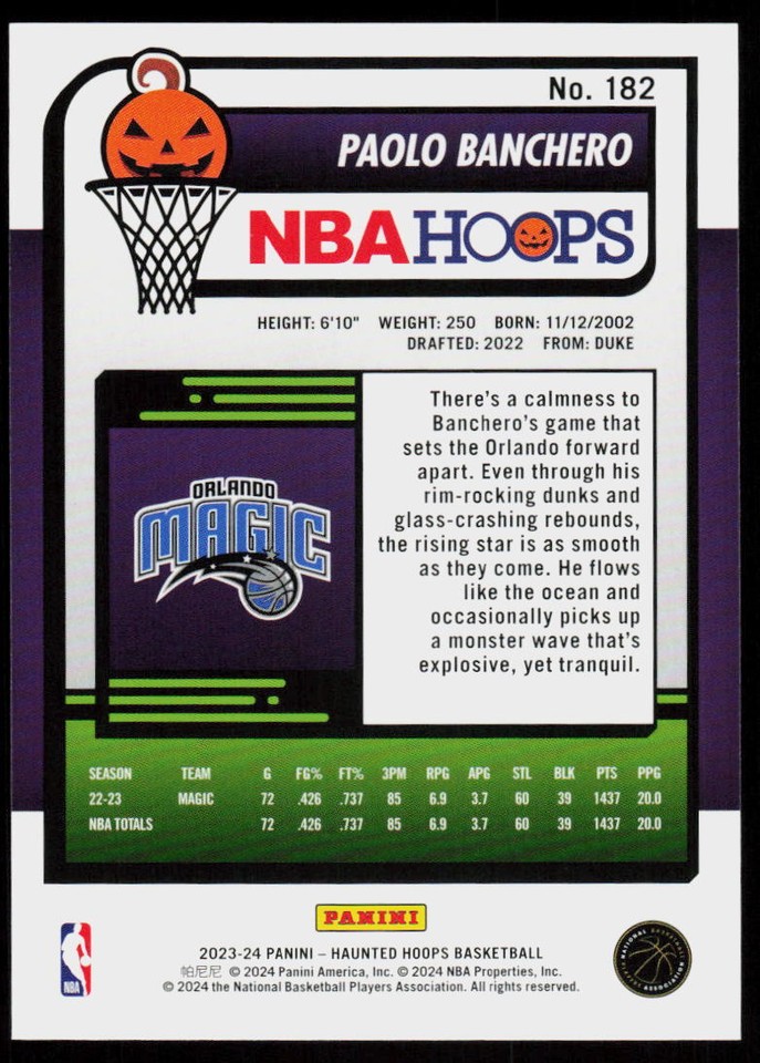 2023-24 Hoops Haunted Hoops #182 Paolo Banchero Orlando Magic | eBay