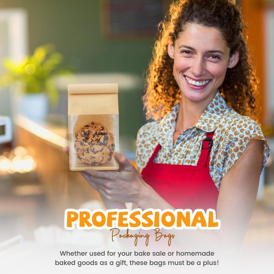 50 Pack Small Bakery Bags with Window 3.9x3.1x8.2 Inches Tin Tie Tab ...