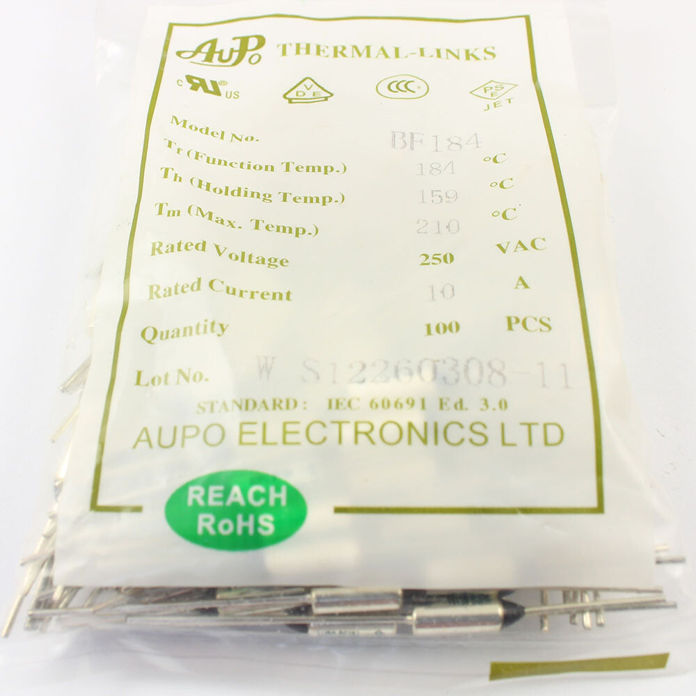 2Pcs AUPO Thermal Fuse Links BF184 Axial Lead TF Cutoff 184℃ 184 Degree ...