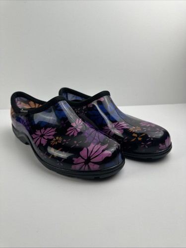 Sloggers Clog Womens 10 Black Floral Waterproof Round Toe Slip On ...