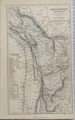 1856 Peru & Bolivia Hand Coloured Antique Map by A. Petermann & G.H ...