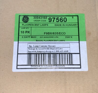 GE 97560 F9BX/835/ECO Biax S 9W 2 Pin G23 Base Fluorescent Lamp box of ...