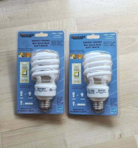 23W T2 Standard Compact Fluorescent Spiral Light Bulb 2800K Optolight ...