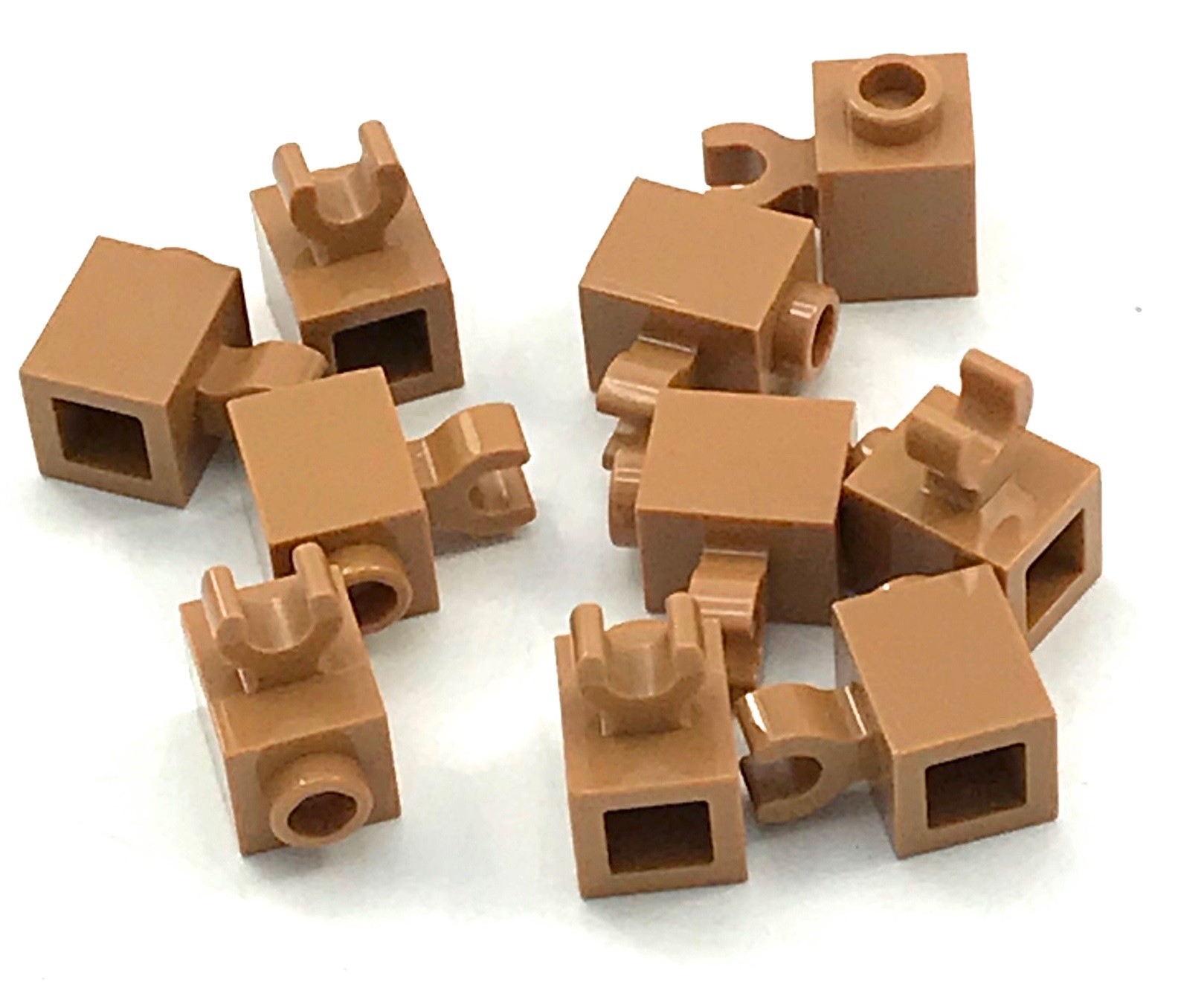 Lego 10 New Medium Dark Flesh Bricks Modified 1 x 1 with Clip Vertical ...