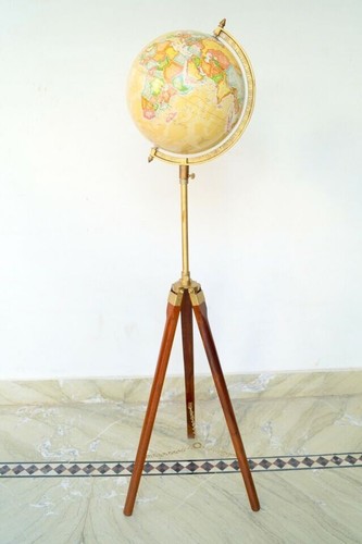 World Globe On Tripod Map Stand Nautical Wooden Floor Antique Decor ...