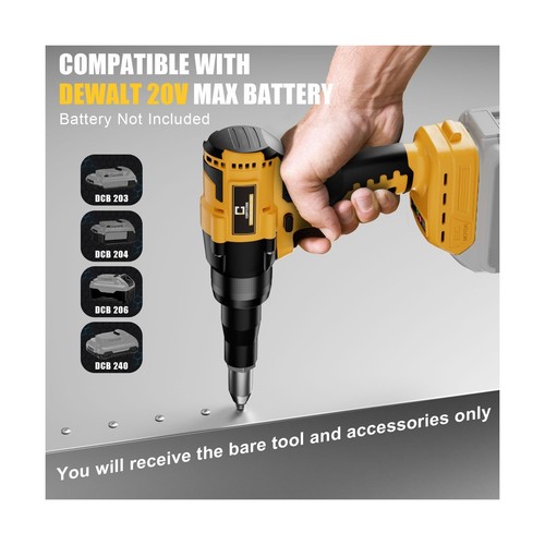 Pop Rivet Gun for Dewalt 20V Battery,Cordless Rivet Tool with 3 Size ...