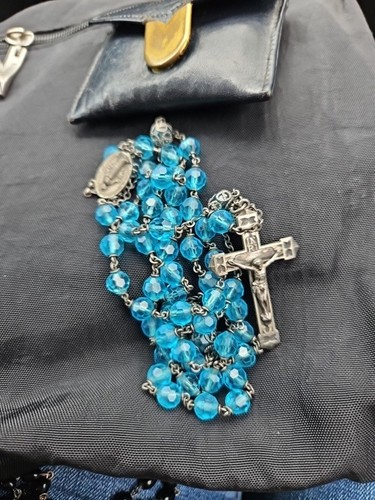 Vintage Blue Faceted Crystal Bead Rosary Sterling Silver Crucifix ...