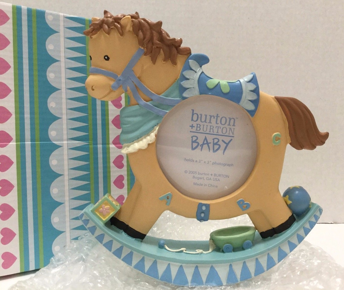 Baby Picture Frame Rocking Horse Burton Home Baby Blue Frame 7x7 ...