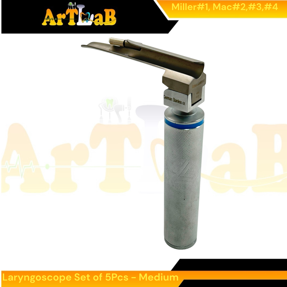 Laryngoscope Set of 5pcs, Miller Blade #1, Mac Blade #2,#3,#4 German ...