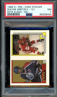 1988 OPC O PEE CHEE #121 Wayne Gretzky Peter Klima RC Stickers PSA 7 NM ...