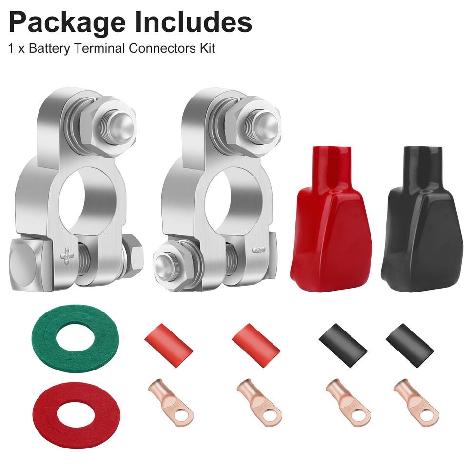 Copper Battery Terminal Connectors Kit Heavy Duty Positive & Negative w ...