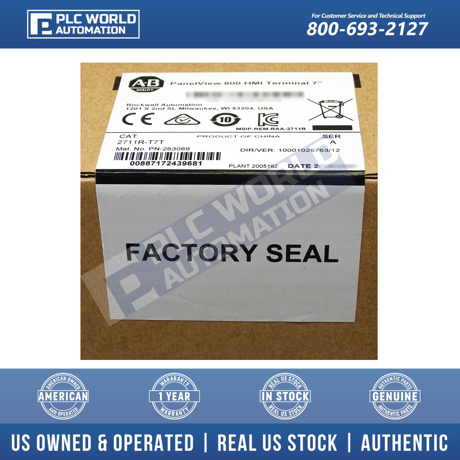 New Sealed Allen Bradley 2711R-T7T /A PanelView 800 7-inch HMI Terminal ...