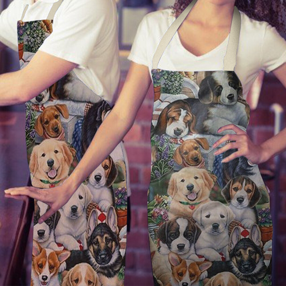 Pack of Dogs Printed Linen Apron Waterproof Kitchen Baking Accessories ...