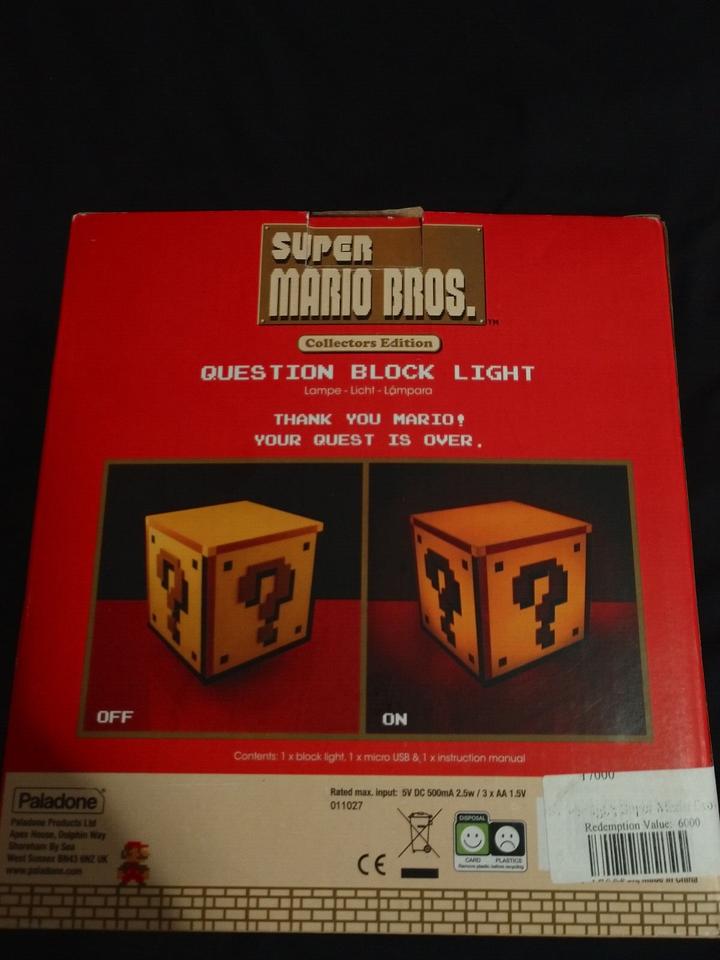 Super Mario Bros Nintendo Question Mark Block ? Yellow Cube Box Light ...
