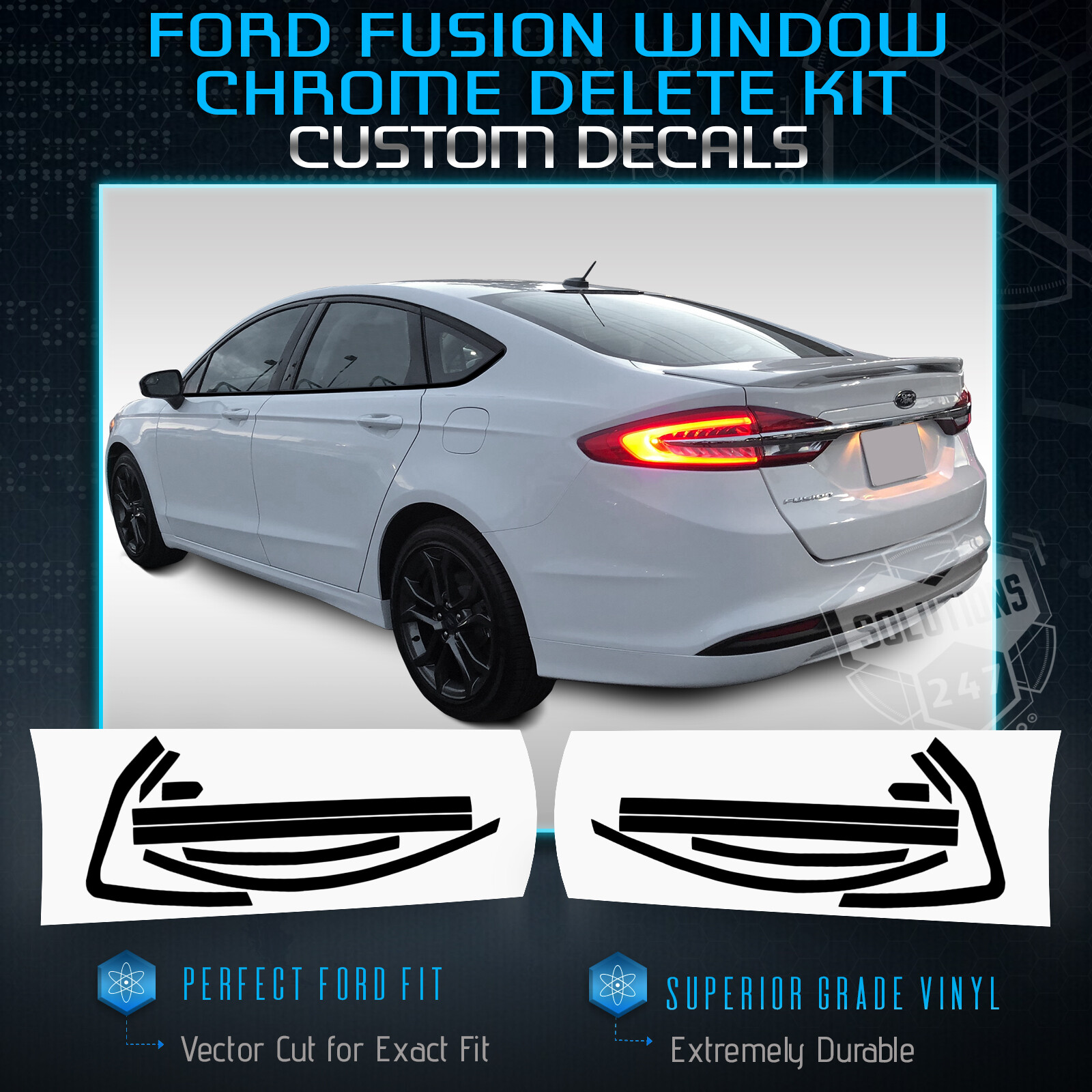 Fit 13-19 Ford Fusion Window Overlay Chrome Delete Blackout Kit - Matte ...