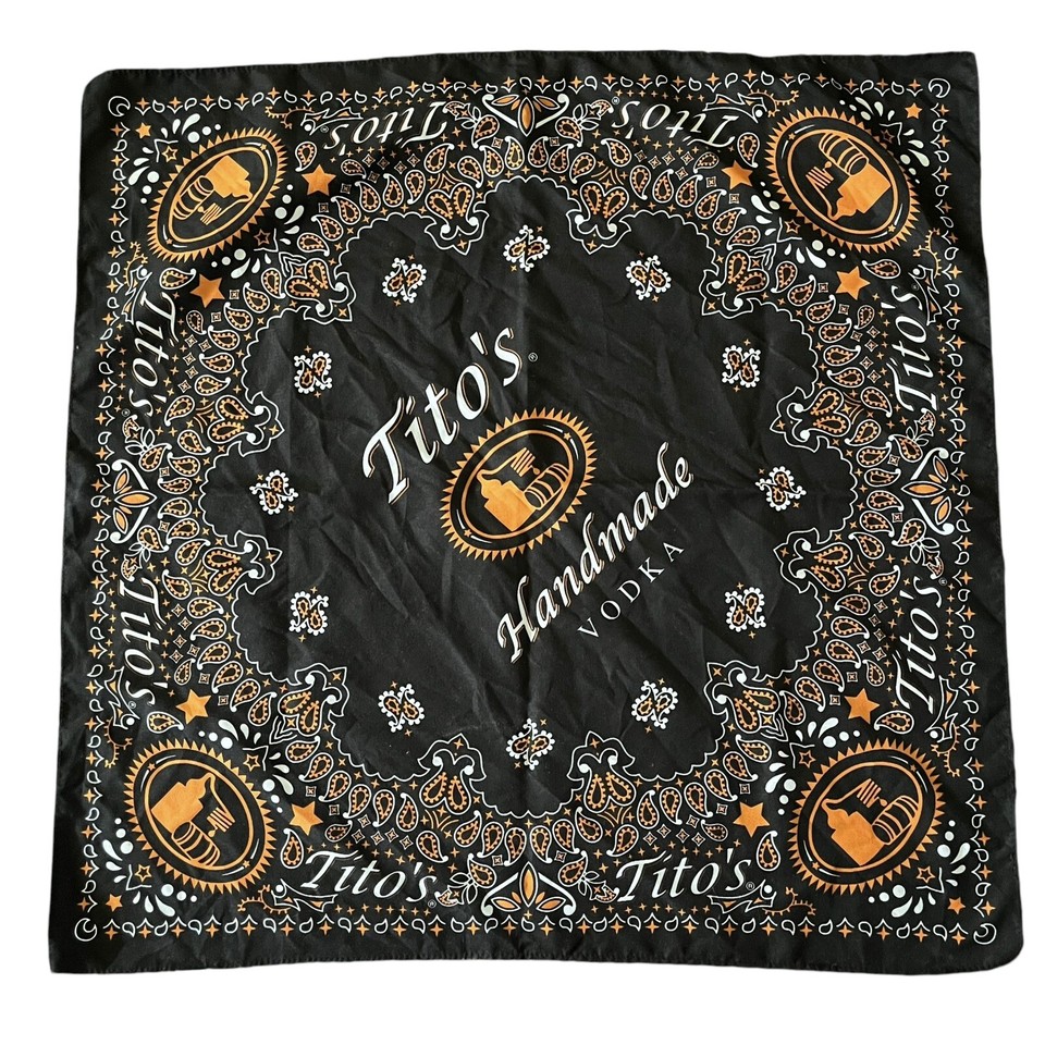 TITOS Handmade VODKA Logo Black Orange Bandana Head Scarf Hanky ...