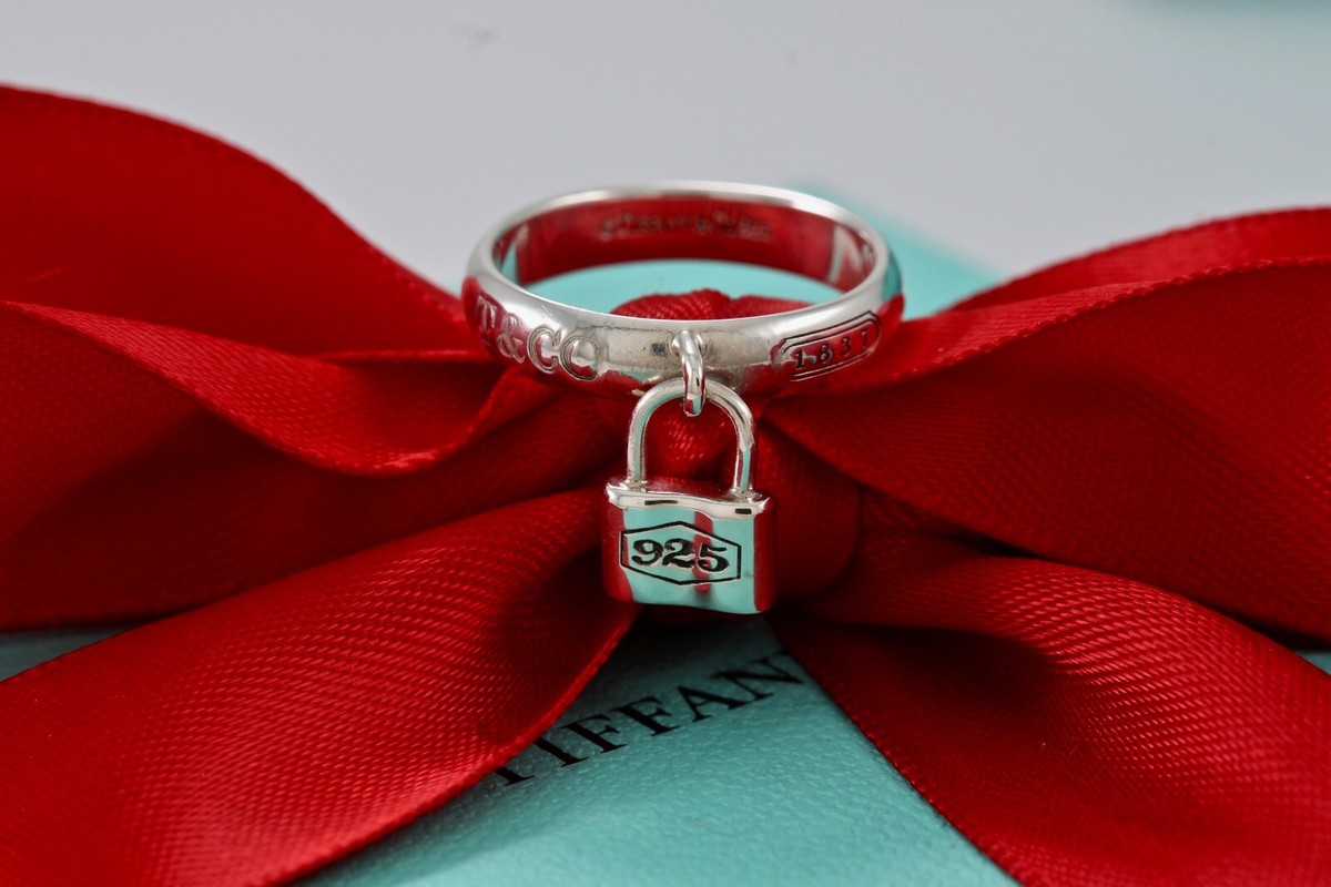 Tiffany & Co. 1837 Sterling Silver Dangle Padlock Ring Size Tiffany & Co. 1837 Sterling Silver Dangle Padlock Ring Size