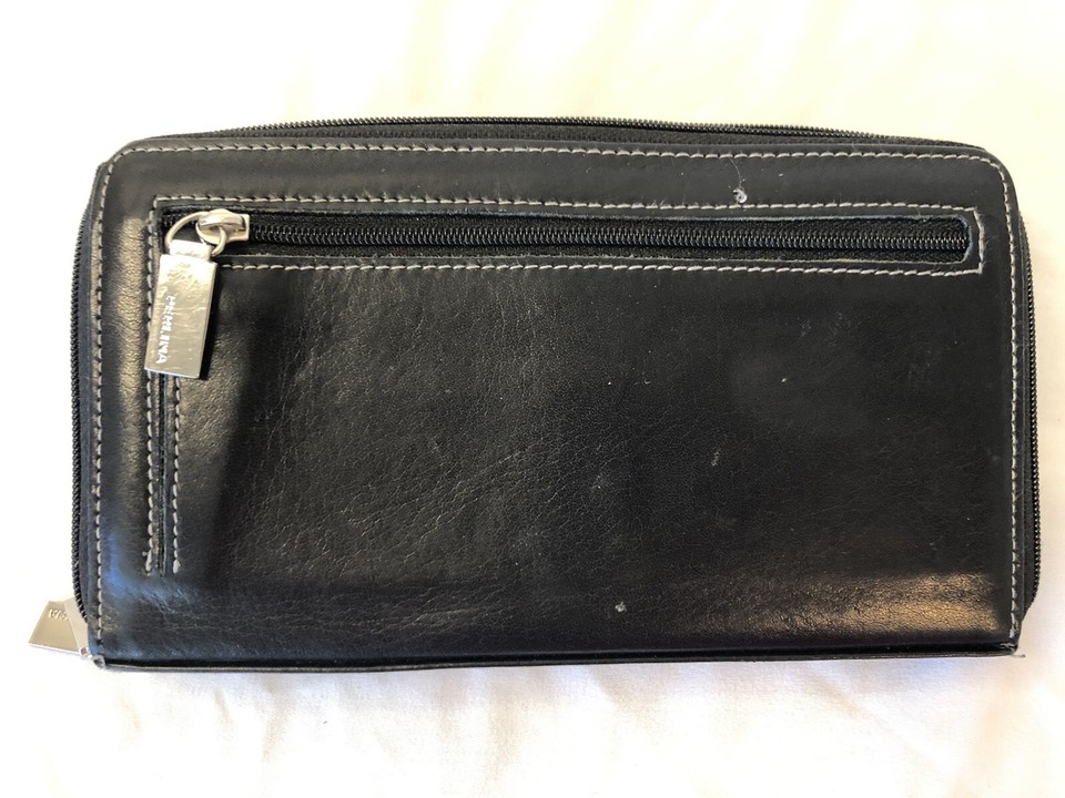 PERLINA Wallet Checkbook Credit Card Coin Clutch Soft Black Leather ...