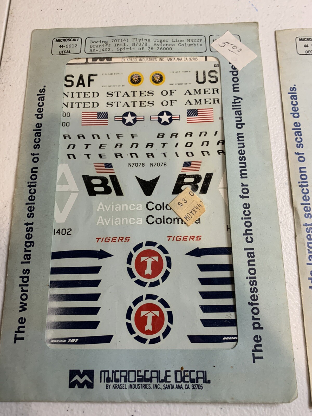 1/44 Microscale Decals USAF Flying Tiger Aircraft Boeing 707 New Krasel ...