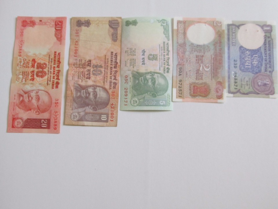 Indian Rupee Currency Paper Money Bank Note 1-2-5-10-20-50-100-500-1000 ...