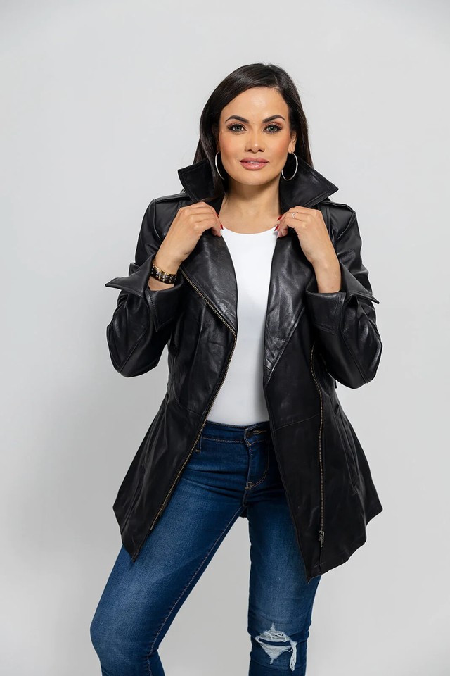 Whet Blu TRACI Mid-Length Leather Trench Coat Jacket Black Women's Size ...