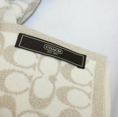 NEW COACH SCARF REVERSIBLE CASHMERE CREAM/BEIGE WITH SPARKLE THREADS | eBay