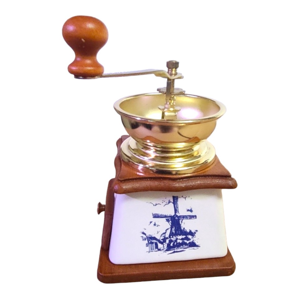 Vintage Blue Delft Style Café Coffee Mill Grinder Porcelain, Wood ...