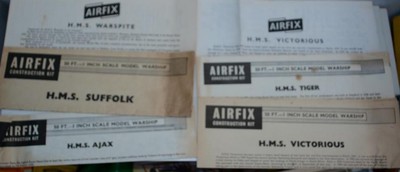 6x VINTAGE AIRFIX INSTRUCTION SHEETS FOR HMS SHIPS INC AJAX SUFF TIGER ...