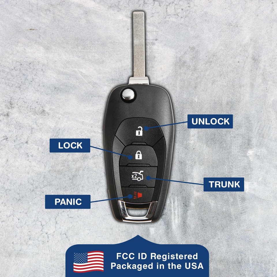 2 Key Fob Remote for 2016-2019 Chevrolet Cruze 4-Button Flip Key (LXP ...