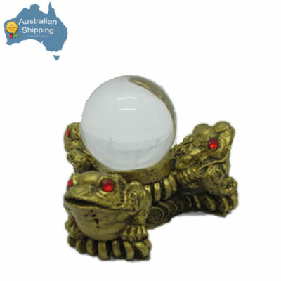 (3) Three Money Frogs with Glass Crystal Ball Wealth Feng Shui Enhancer ...