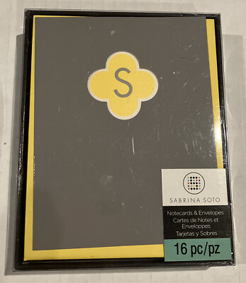 Sabrina Soto Monogram S Set of 16 Notecards and Envelopes Yellow & Gray ...