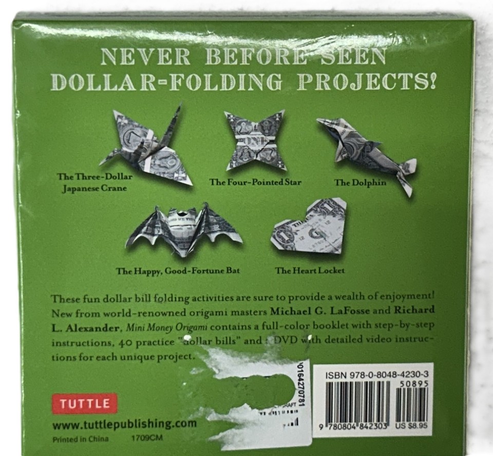 TUTTLE Mini Money Origami NEW Kit DVD Dollar Folding Projects Book Fake ...