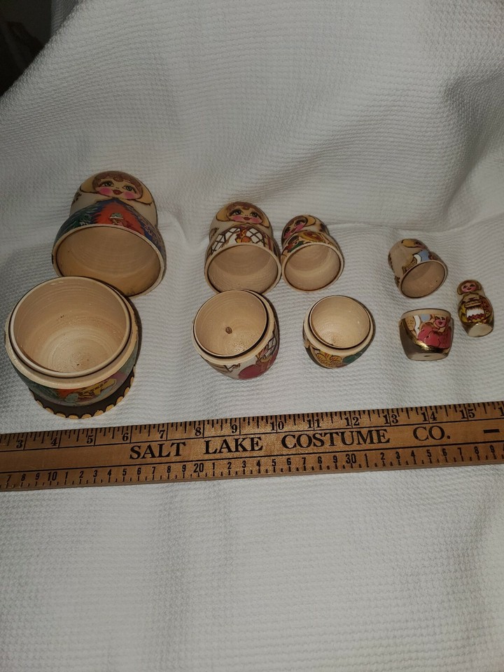 Signed old Matryoshka Russian Nesting Dolls Wood Burned and 22k Gold ...